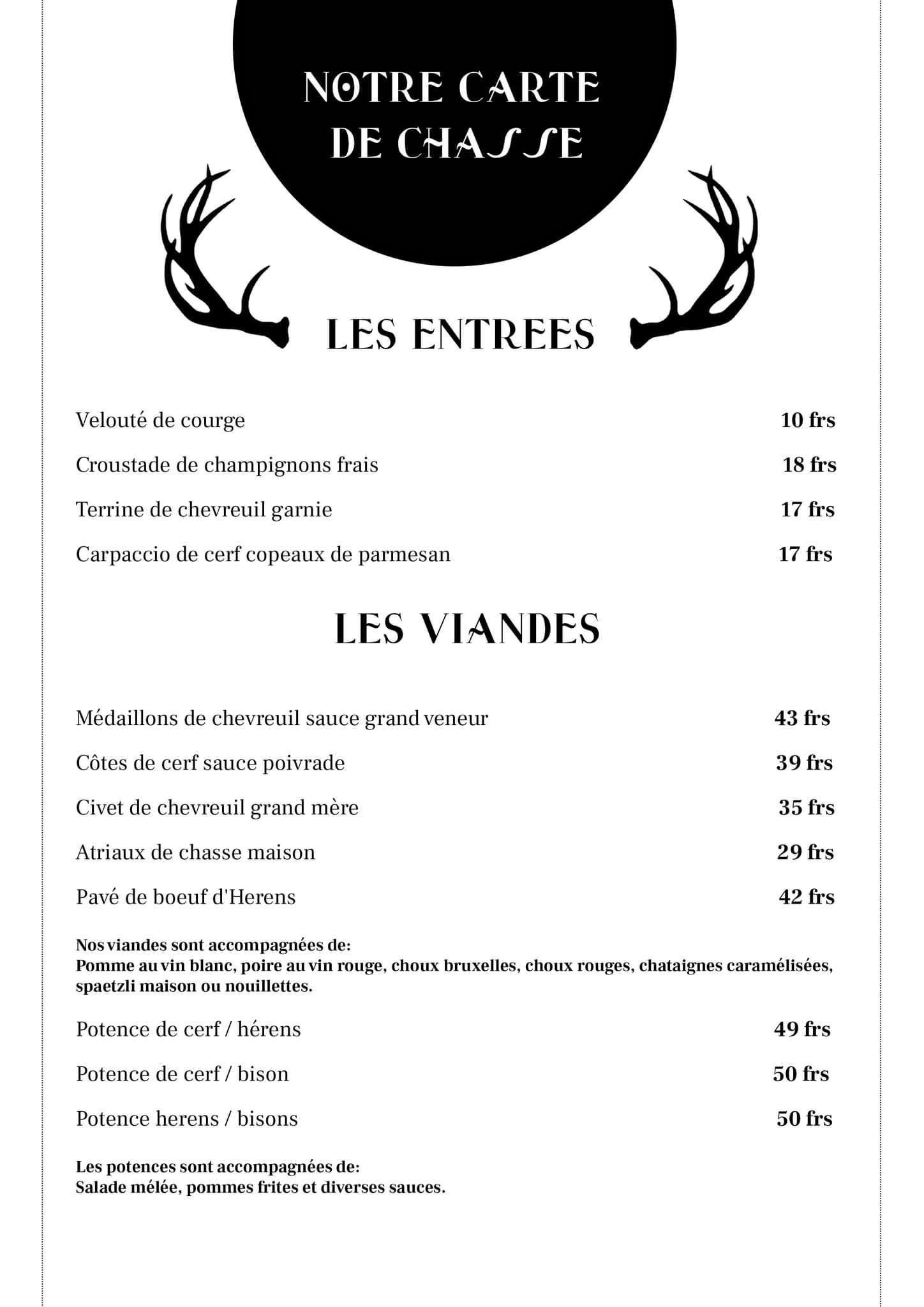 Menus chasse | La Tzoumaz | Office du Tourisme